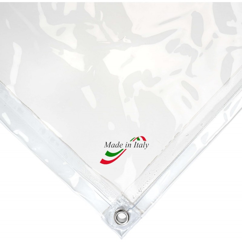 Transparent PVC crystal sheet with eyelets every 50cm, thickness 0.8mm