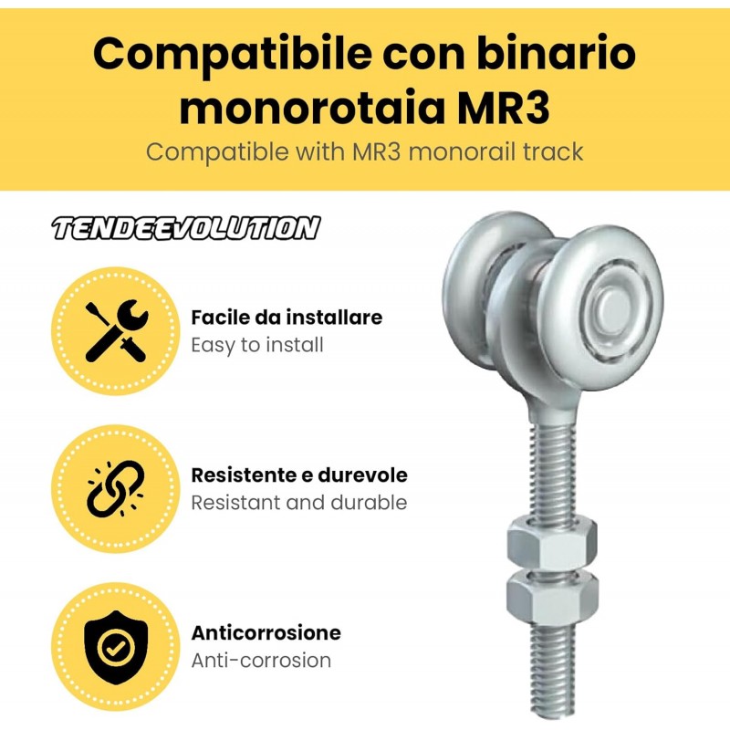 M8 Adjustable Bogie with 2 Steel Bearings - MR3 Monorail Solution