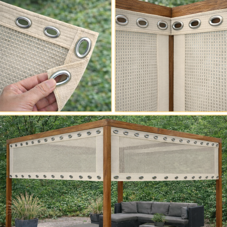 Micro-perforated PVC tarpaulin with windproof oval eyelets